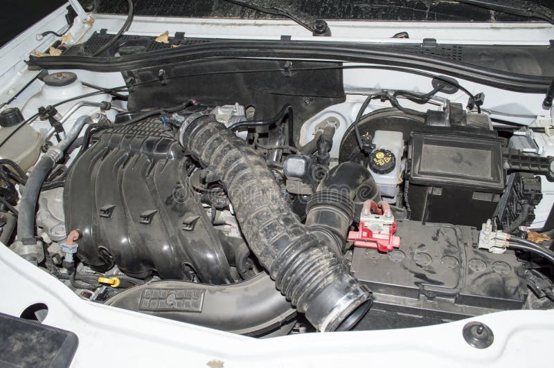 View of the Engine Compartment of a White Car Stock Photo - Image of ...