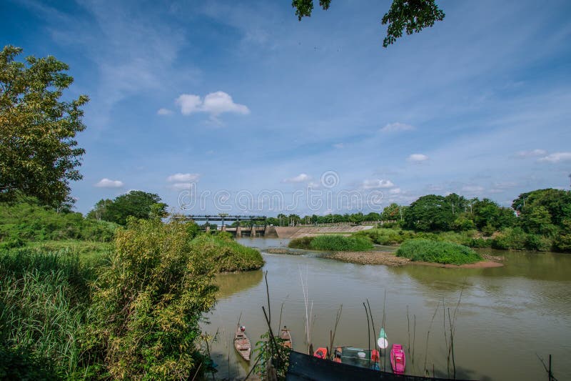 View of Pasak River and Rama 6 Dam in Thailand Stock Image - Image of ...