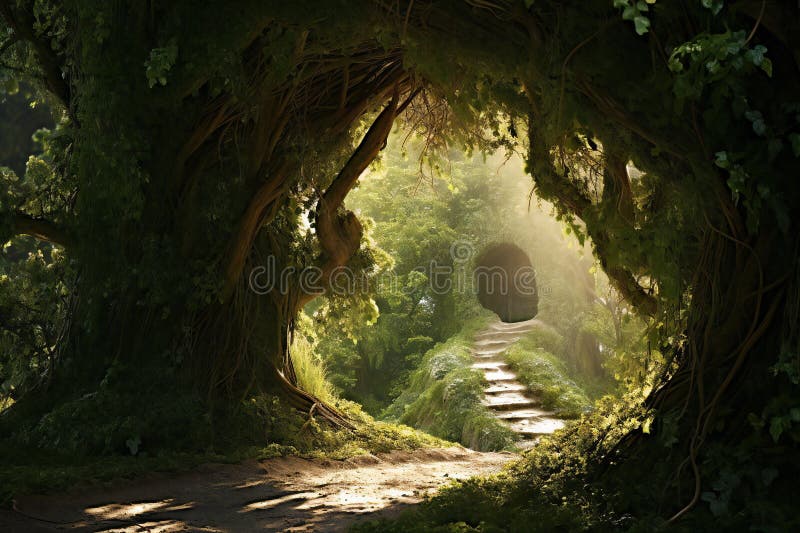 A View of a Pathway through a Tree Tunnel in the Forest Stock ...