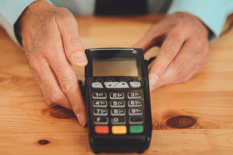 View of Payment Terminal Standing on a Table Stock Photo - Image of ...