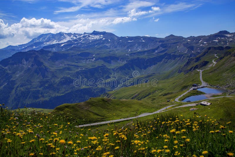 View of the Peaks of the Austrian Alps and the Valley Stock Image ...