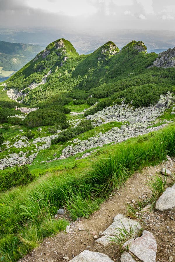 View of the Peaks of a Mountain Path Stock Photo - Image of hill ...