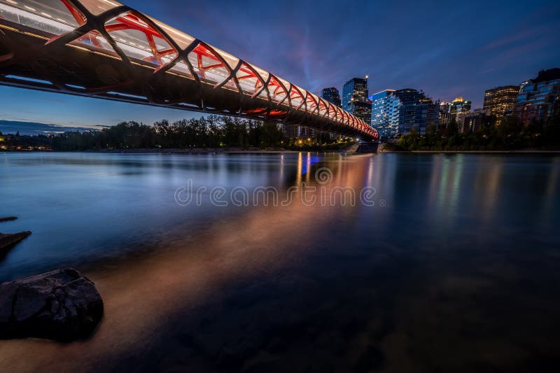 Calgary`s Peace Bridge at Twilight Editorial Photo - Image of calgarys ...