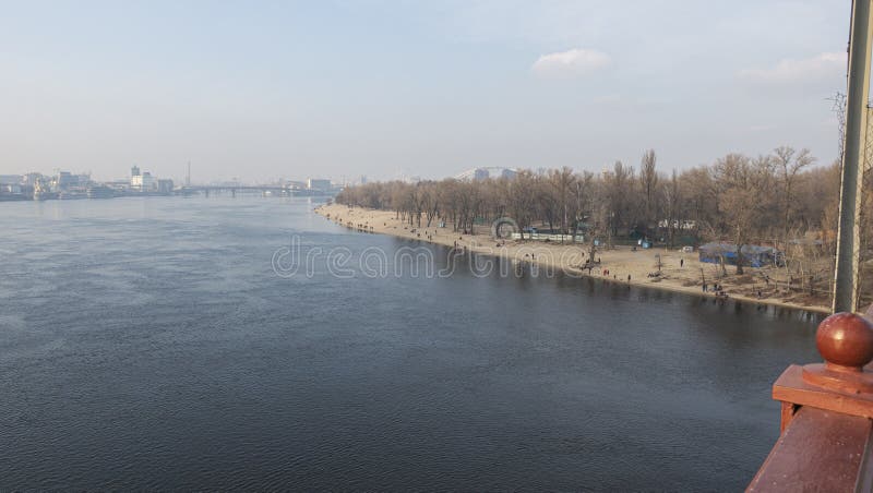 View from the Pedestrian Bridge To Trukhaniv Island and the Dnieper ...