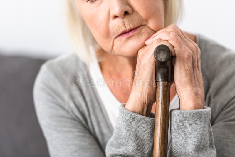 An Old Woman Using A Wooden Cane Stock Vector Illustration Of Hair