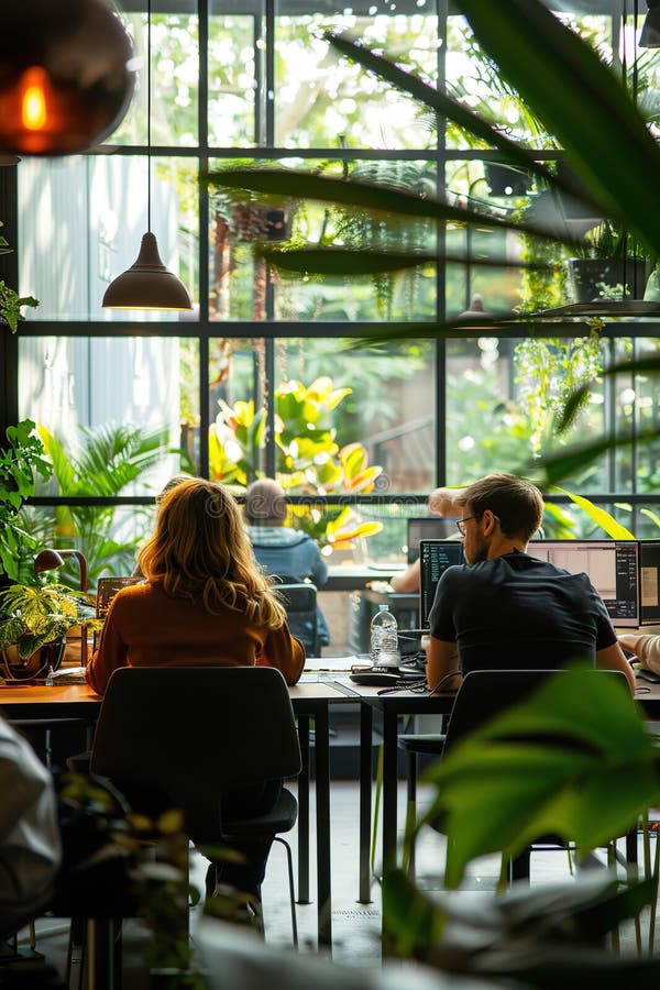 View of People from Behind, Working on Their Computers in an Open ...