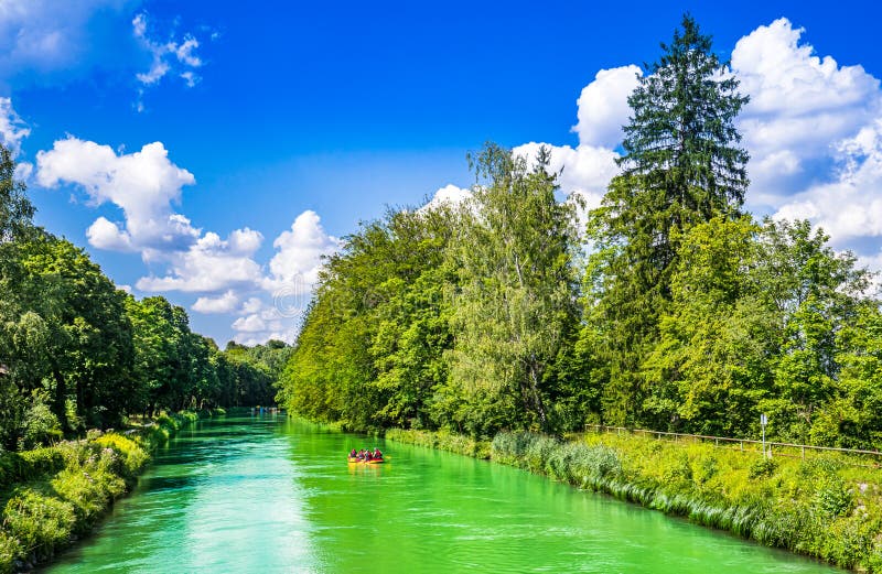 View on People Doing Rafting on the Isar River, Munich Stock Image ...