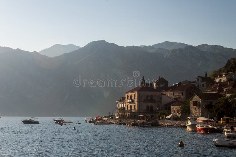 View from the Sea on Perast, Kotor Bay, Montenegro Stock Photo - Image ...