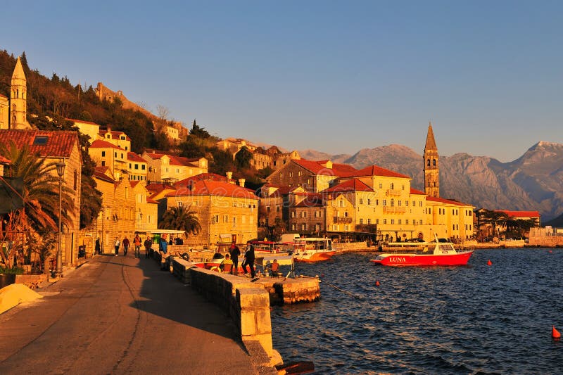 View of Perast City from Sea Side. Perast is Town on Coast of ...