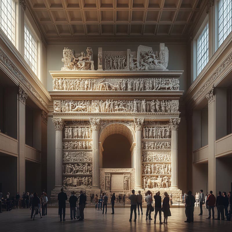 A View of the Pergamon Altar in a Museum Setting with Visitors ...