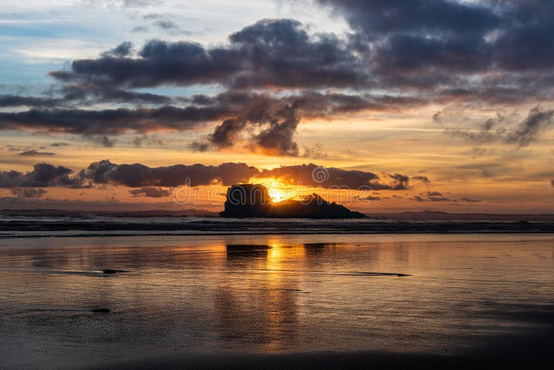 The View from Perranporth Beach, Cornwall, at Sunset Stock Photo ...