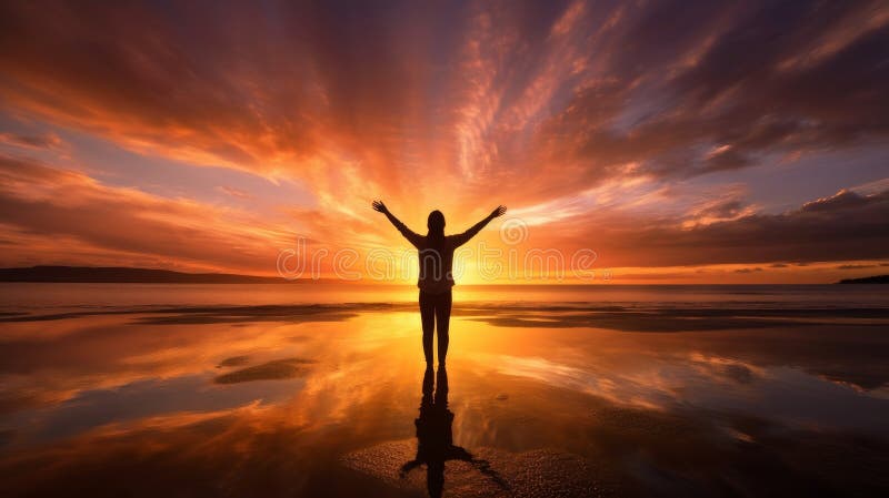 View of Person Standing in Front of Sunset Generative AI Stock ...