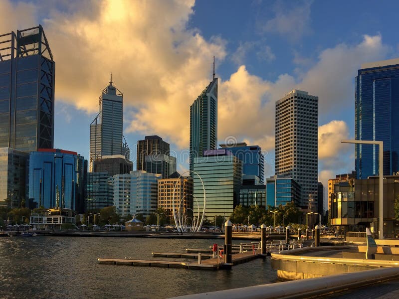 View of Perth City, Western Australia, Skyscrapers at Sunset Stock ...