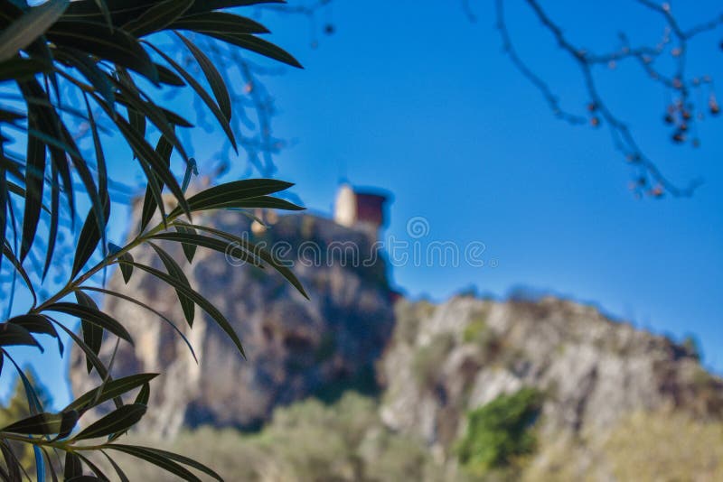 Petrela& X27;s Castle View Behind the Leaves Stock Image - Image of ...
