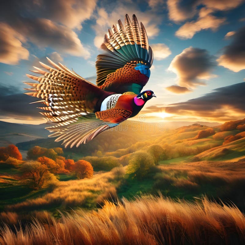 A View of a Pheasant in Flight Stock Illustration - Illustration of ...