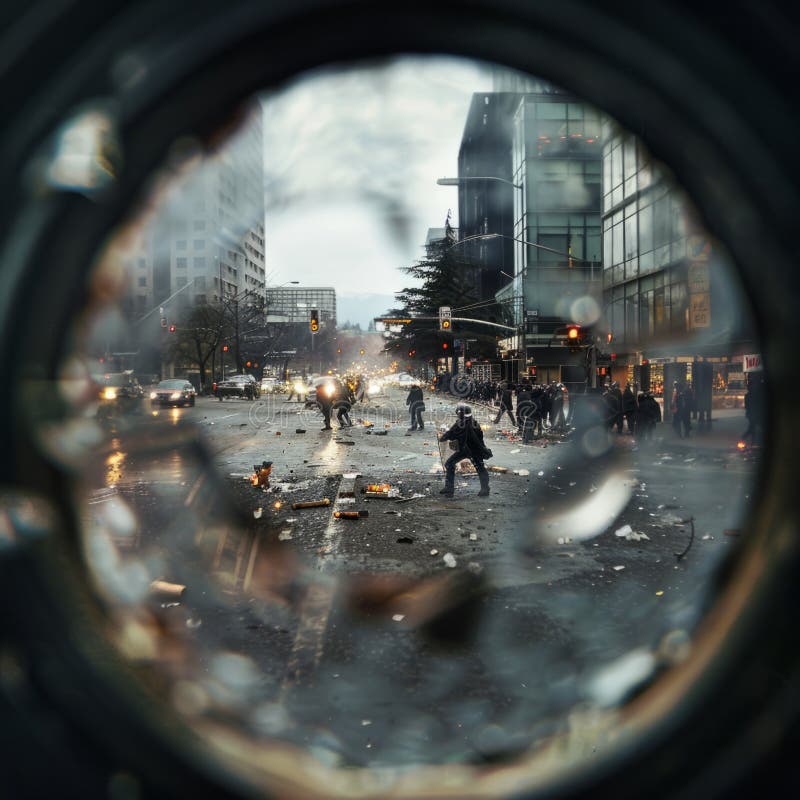 View through a Lens of Street Riots Stock Image - Image of architecture ...