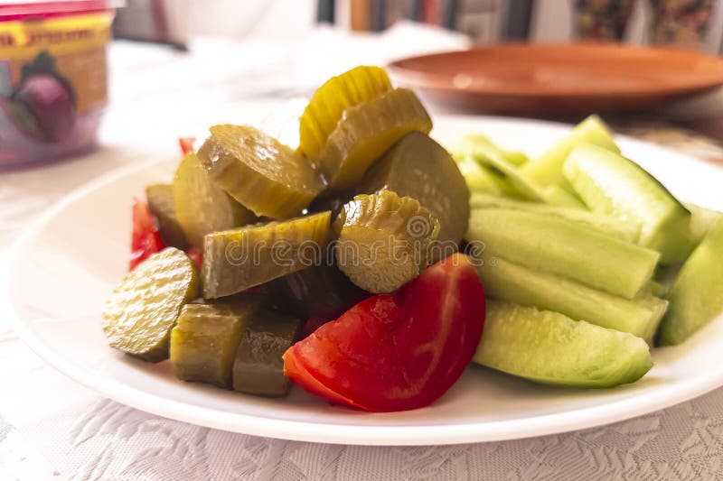 View of Pickled Fresh Vegetables on a Plate. Stock Photo - Image of ...