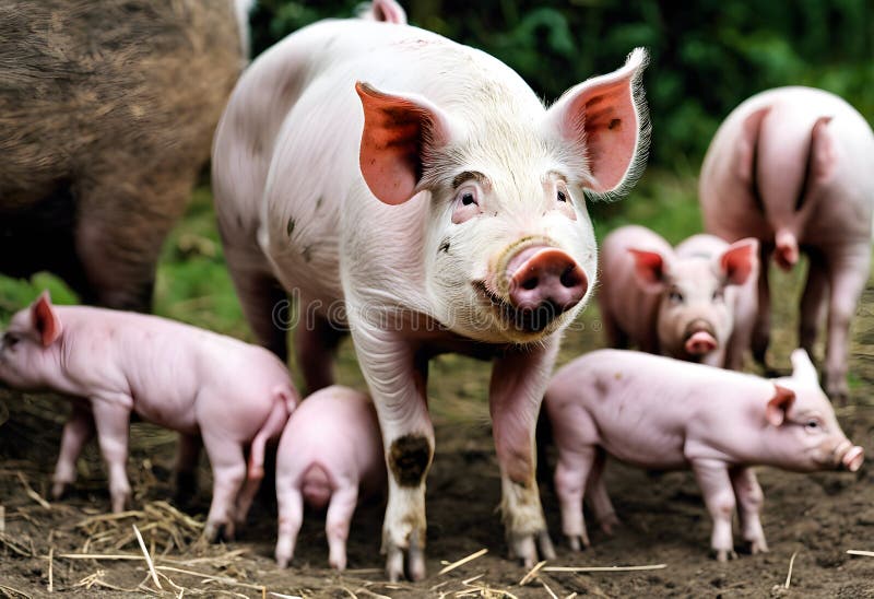 A view of a Pig in a Sty stock illustration. Illustration of grass ...