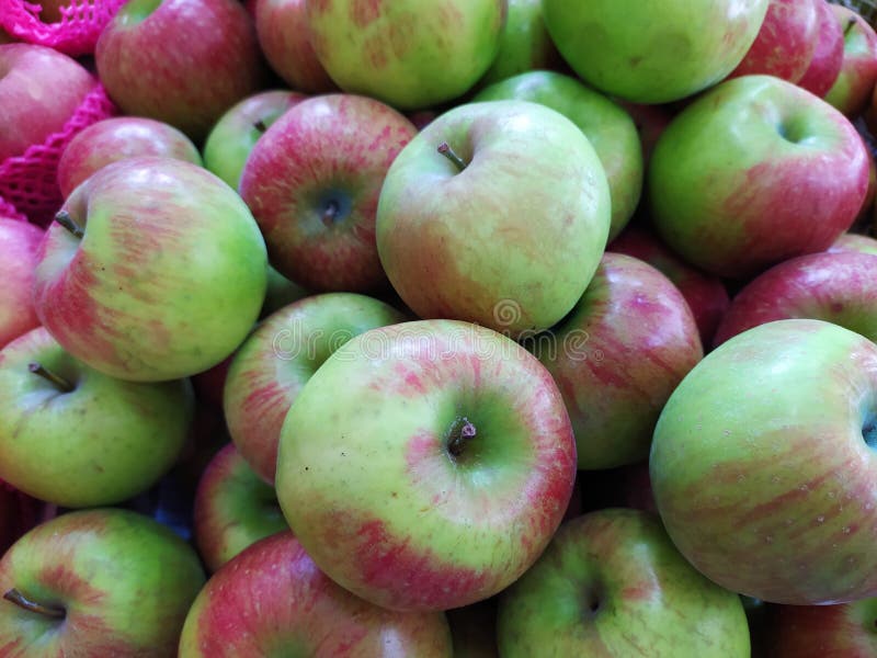 The View of a Pile Fresh Apples on the Box in the Market Stock Photo ...