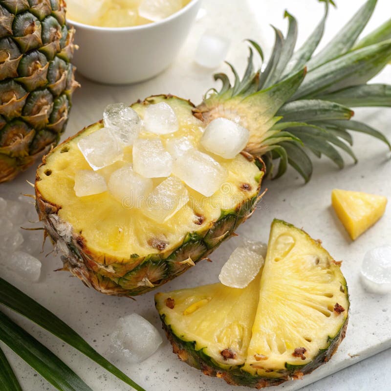 View of Pineapple with Ice Cubes for Summer Stock Illustration ...