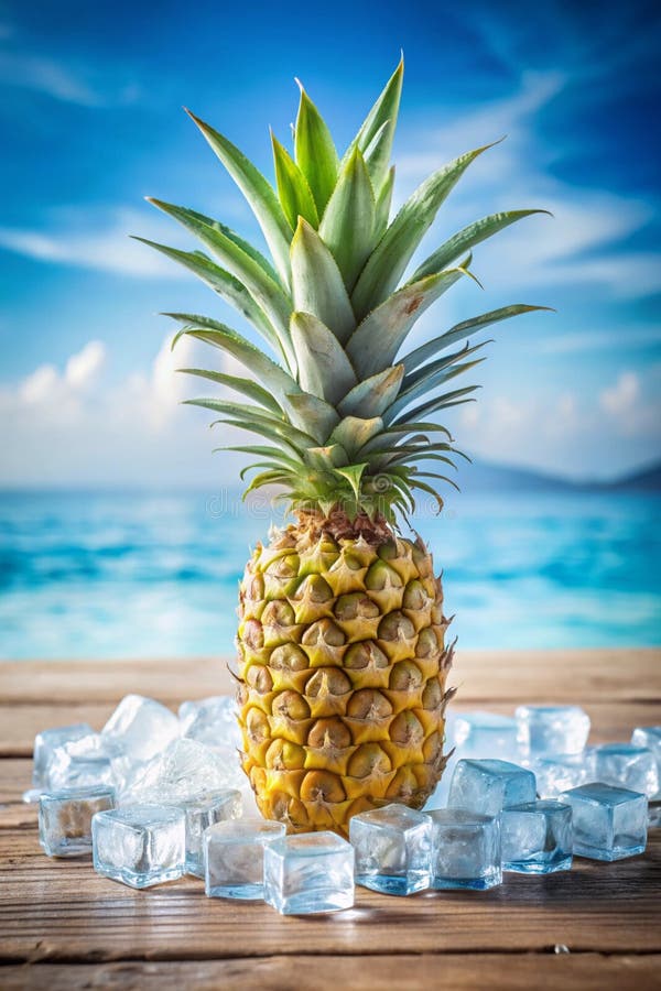 View of Pineapple with Ice Cubes for Summer Stock Illustration ...