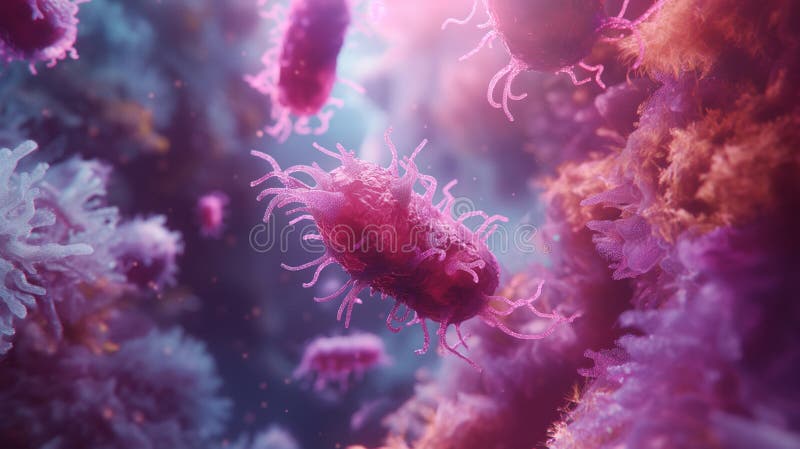 View of Pink Bacteria in Microscope As Medical Background Stock Image ...