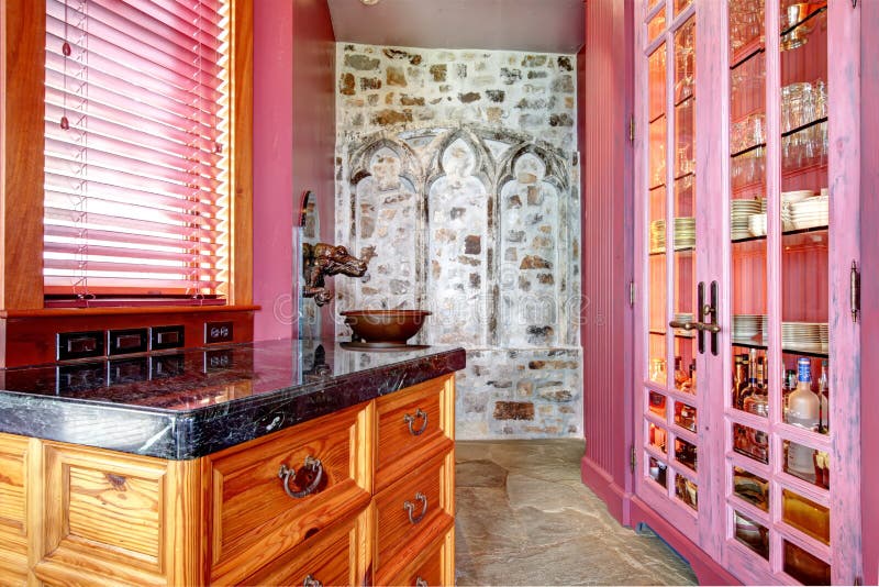 View of Pink Storage Built-ins Stock Photo - Image of castle, inside ...