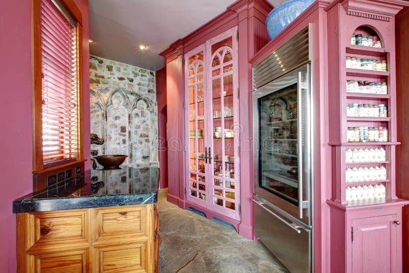 View of Pink Storage Built-ins Stock Photo - Image of cabinet, black ...