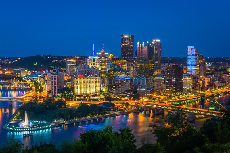 View of the Pittsburgh Skyline at Night, from Mount Washington ...