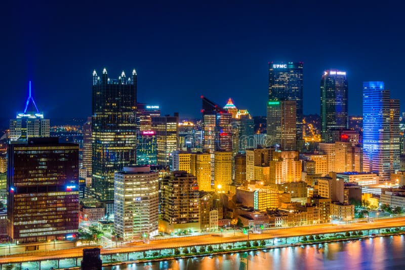 View of the Pittsburgh Skyline at Night, from Mount Washington ...
