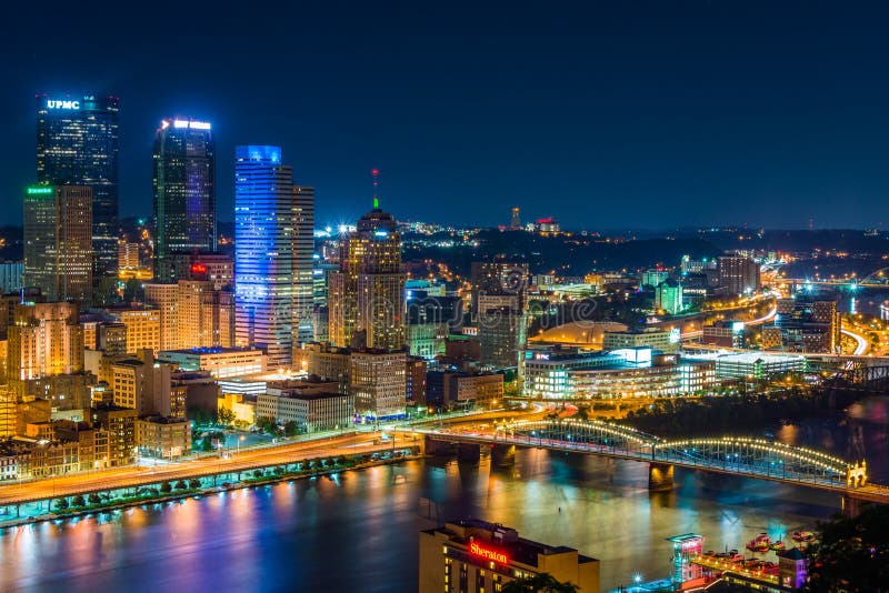 Pittsburgh Skyline by Night Editorial Image - Image of allegheny ...
