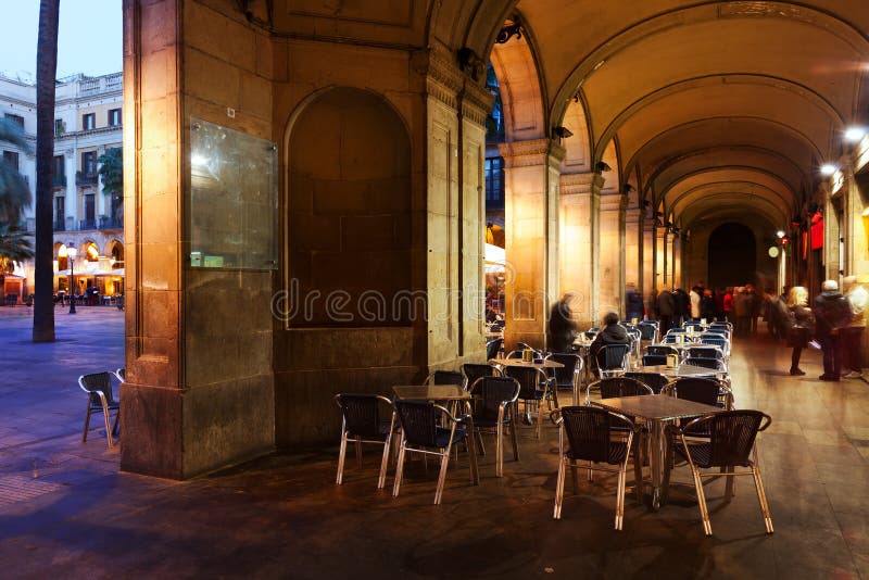 View of Placa Reial in Evening. Barcelona Stock Image - Image of ...
