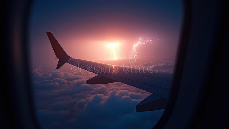 View from the Plane of the Left Wing and a Thunderstorm with Lightning ...