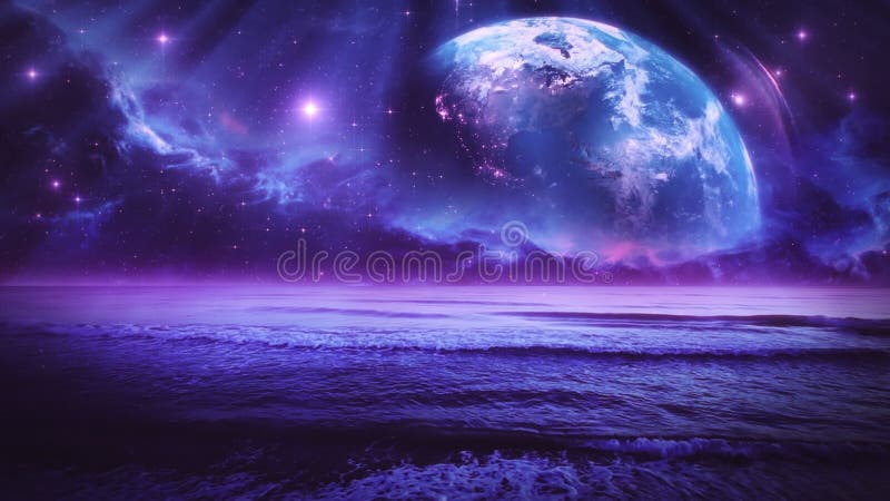 View of Planet Earth from a Blue Sea Shore - Loop Abstract Fantasy ...