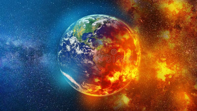 View of Planet Earth Burning in Space Red and Blue Stock Illustration ...