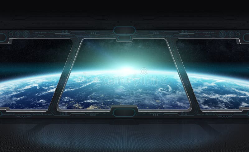 View of Planet Earth from Inside a Space Station 3D Rendering Elements ...