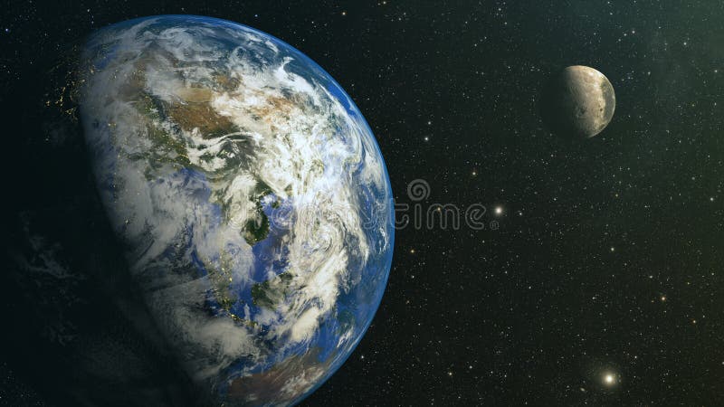 View on Planet Earth and Moon from Space Stock Illustration ...