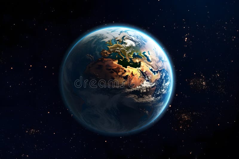 View of Planet Earth in Outer Space Stock Illustration - Illustration ...