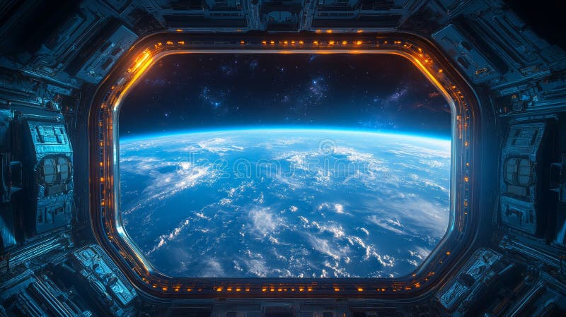 Planet Earth Seen from the Window of a Space Ship Stock Illustration ...