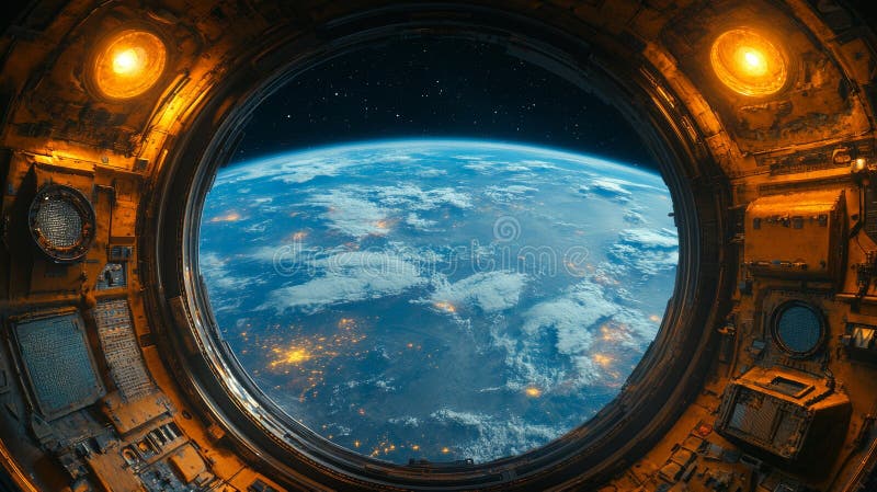 Planet Earth Seen from the Window of a Space Ship Stock Illustration ...