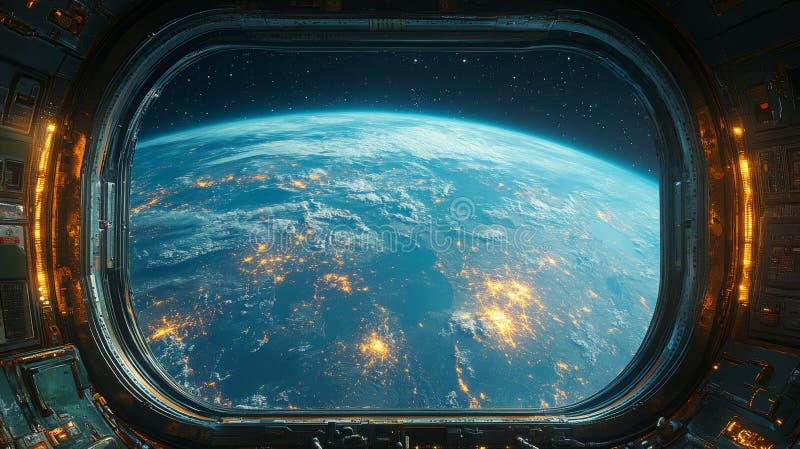 Planet Earth Seen from the Window of a Space Ship Stock Illustration ...
