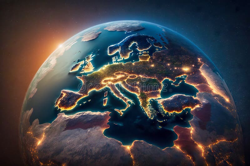 View of Planet Earth from Space with City Lights Stock Illustration ...