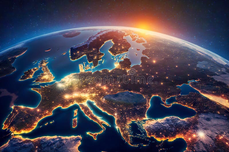 View of Planet Earth from Space with City Lights Stock Illustration ...