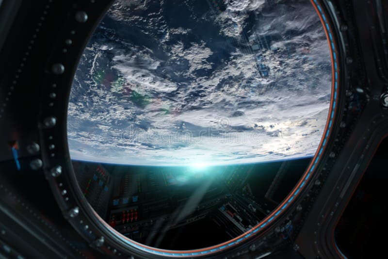 View of Planet Earth from a Space Station Window 3D Rendering Elements ...