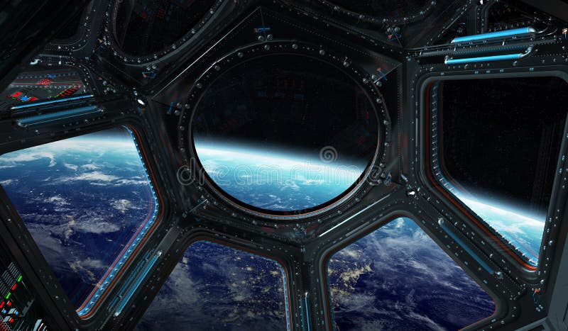 View of Planet Earth from a Space Station Window 3D Rendering Elements ...