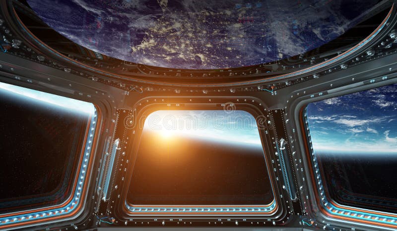 View of Planet Earth from a Space Station Window 3D Rendering Elements ...