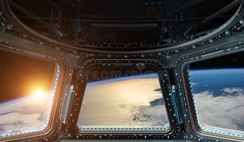 View of Planet Earth from a Space Station Window 3D Rendering Elements ...