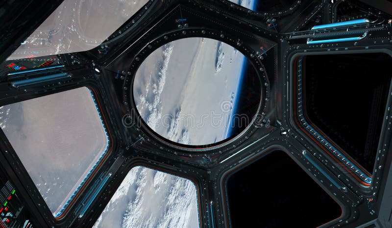 View of Planet Earth from a Space Station Window 3D Rendering Elements ...