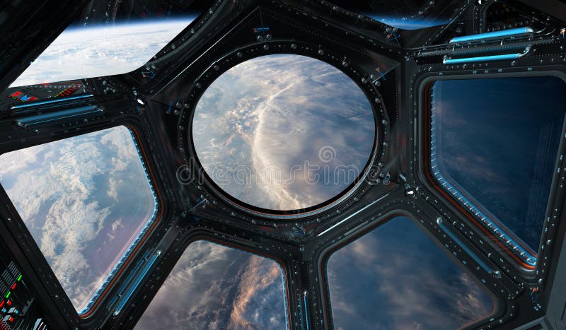 View of Planet Earth from a Space Station Window 3D Rendering Elements ...