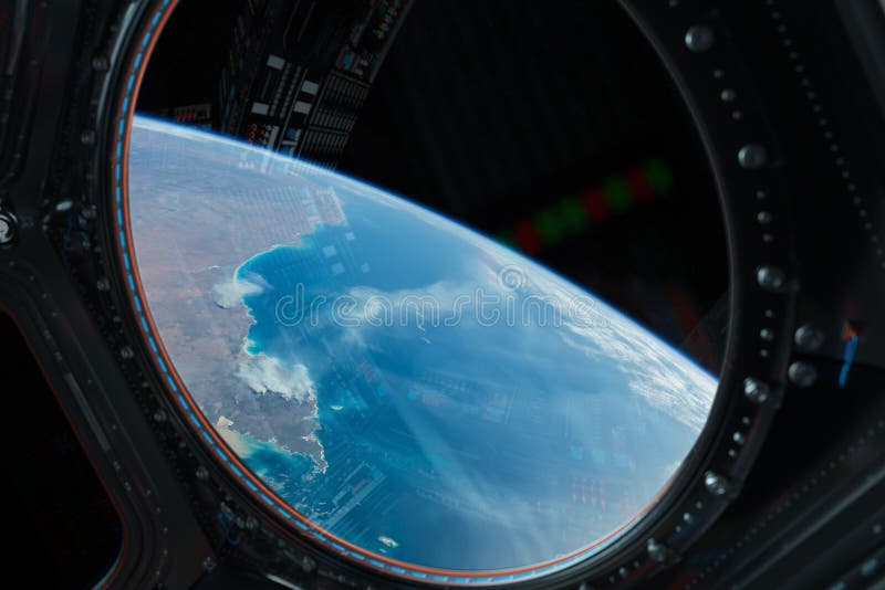 View of Planet Earth from a Space Station Window 3D Rendering El Stock ...